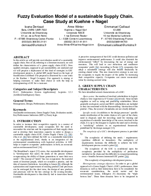 (PDF) Fuzzy Evaluation Model of a sustainable Supply Chain. Case Study ...