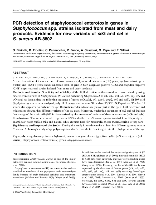 Pdf Pcr Detection Of Staphylococcal Enterotoxin Genes In Staphylococcus Spp Strains Isolated