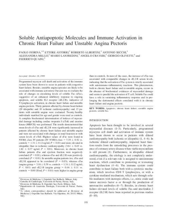 (PDF) Soluble antiapoptotic molecules and immune activation in chronic heart failure and ...