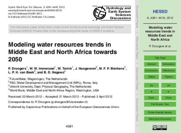 (PDF) Modeling water resources trends in Middle East and North Africa ...