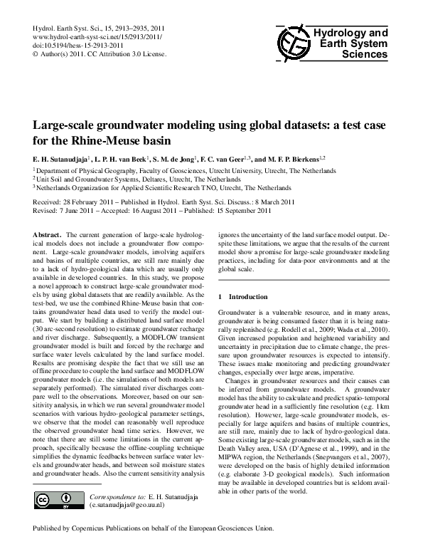 Pdf Large Scale Groundwater Modeling Using Global Datasets A Test