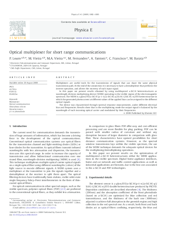 (PDF) Optical multiplexer for short range communications | M. Fernandes ...