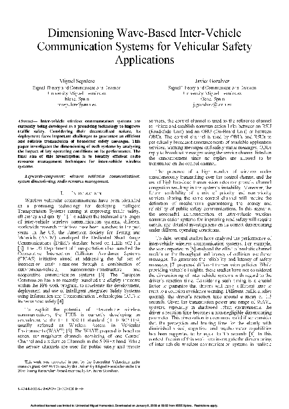 (PDF) Dimensioning wave-based inter-vehicle communication systems for ...