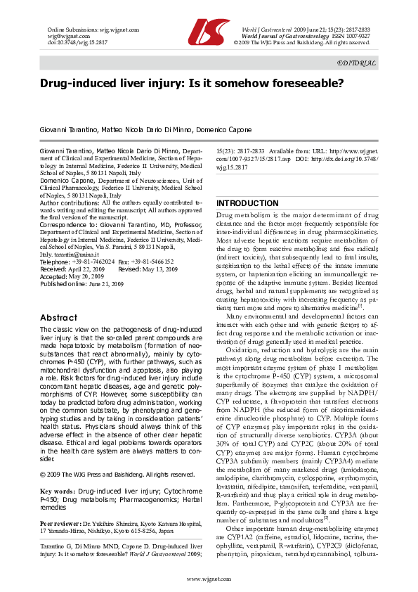 (PDF) Drug-induced liver injury: Is it somehow foreseeable?