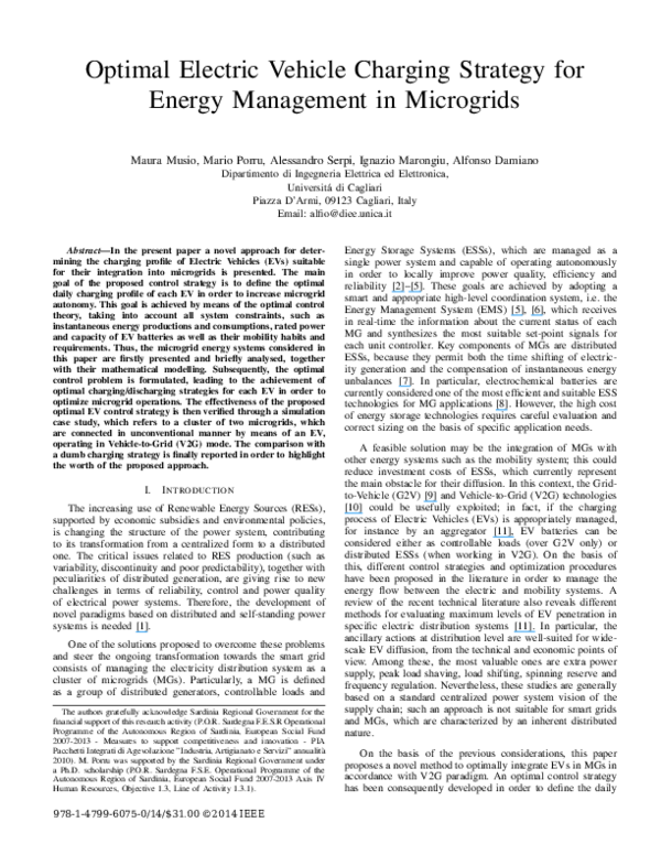 Pdf Optimal Electric Vehicle Charging Strategy For Energy Management