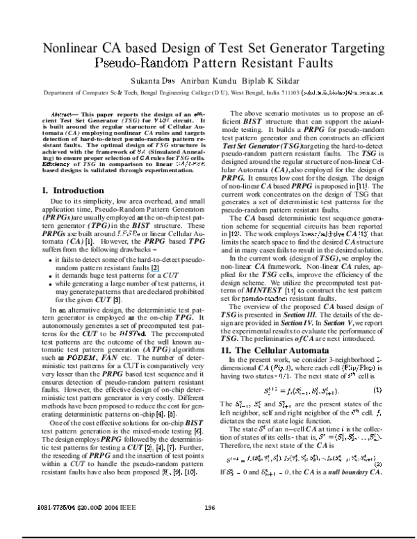 Pdf Nonlinear Ca Based Design Of Test Set Generator Targeting Pseudo