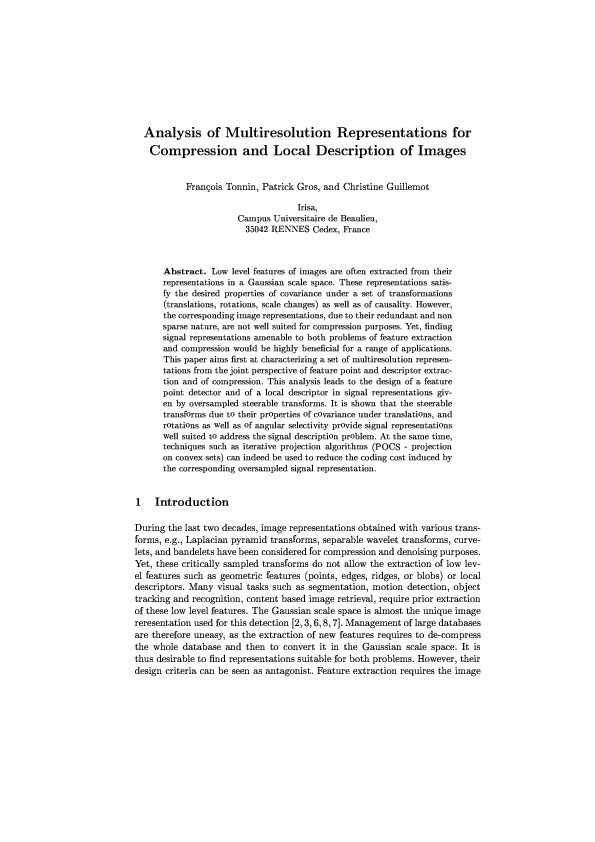 (PDF) Analysis of Multiresolution Representations for Compression and Local Description of Images