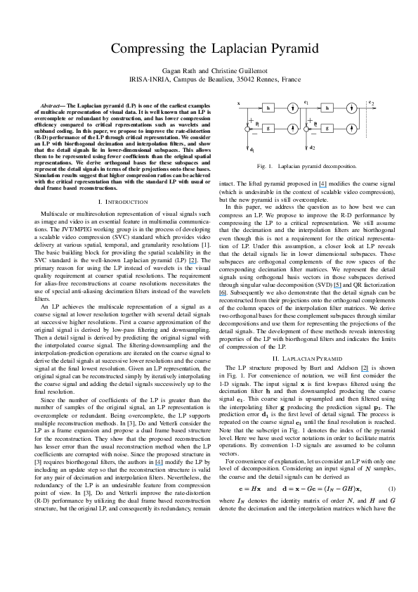 (PDF) Compressing the Laplacian pyramid