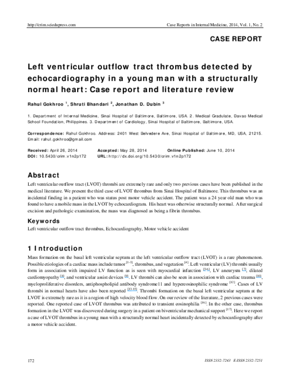 Pdf Left Ventricular Outflow Tract Thrombus Detected By