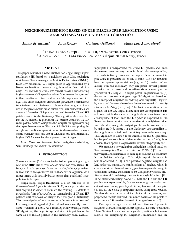 (PDF) Neighbor embedding based single-image super-resolution using Semi-Nonnegative Matrix ...