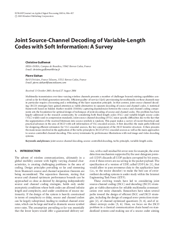 (PDF) Joint Source-Channel Decoding of Variable-Length Codes for Convolutional Codes and Turbo Codes