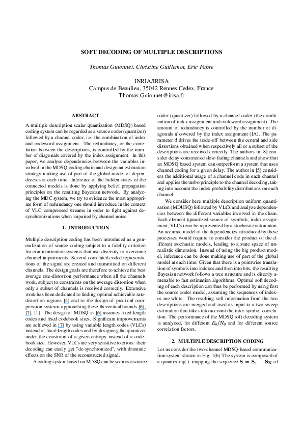 (PDF) Soft decoding of multiple descriptions
