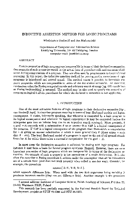 (PDF) Inductive assertion method for logic programs