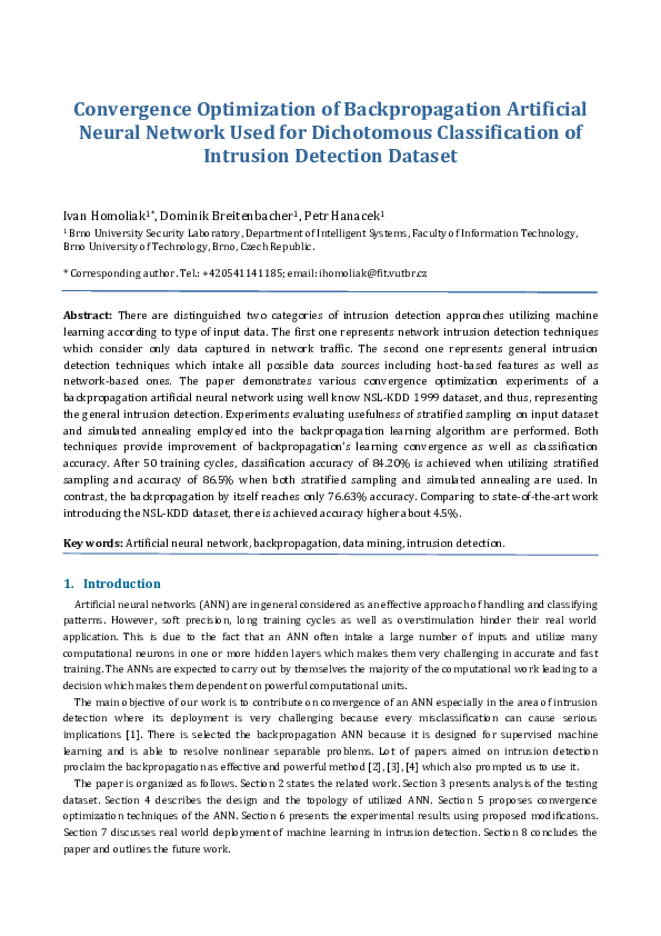 (PDF) Convergence Optimization of Backpropagation Artificial Neural Network Used for Dichotomous ...