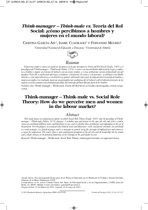 (PDF) Think-manager - Think-male vs. Teoría del Rol Social: ¿cómo ...