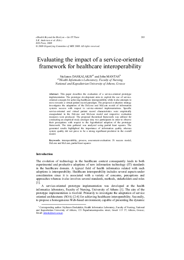 Pdf Evaluating The Impact Of A Service Oriented Framework For