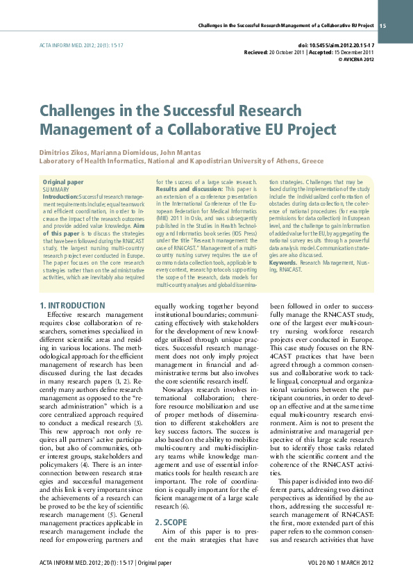 (PDF) Challenges in the Successful Research Management of a ...