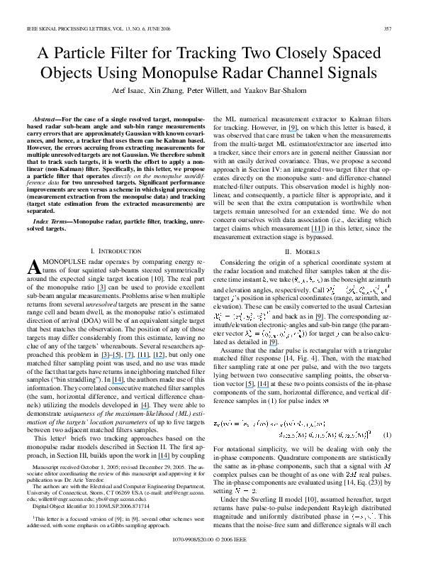 (PDF) A particle filter for tracking two closely spaced objects using ...
