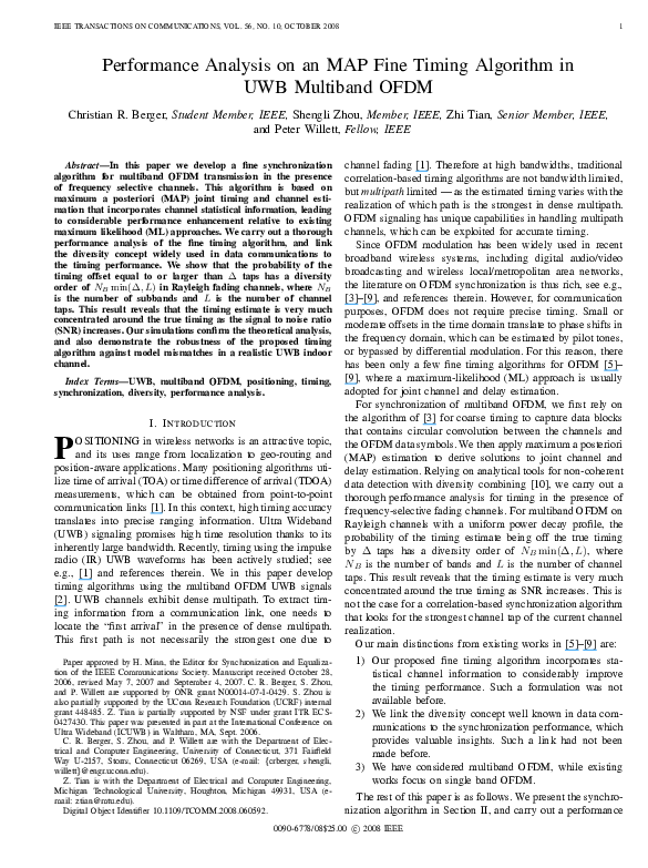 Pdf Performance Analysis On An Map Fine Timing Algorithm In Uwb