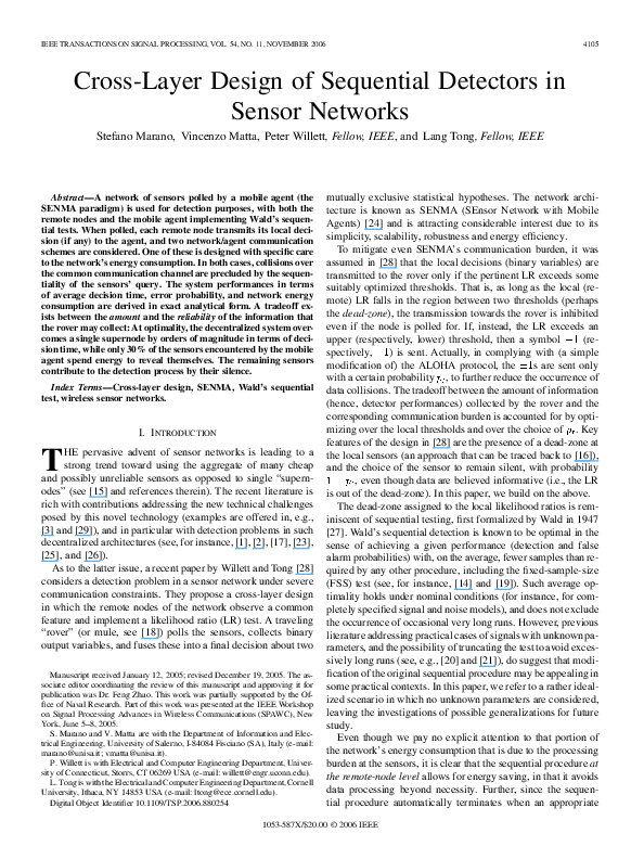 Pdf Cross Layer Design Of Sequential Detectors In Sensor Networks