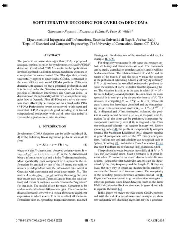(PDF) Soft iterative decoding for overloaded CDMA