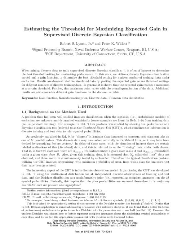(PDF) Estimating the threshold for maximizing expected gain in supervised discrete bayesian ...
