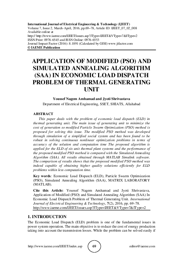 Pdf Application Of Modified Pso And Simulated Annealing Algorithm