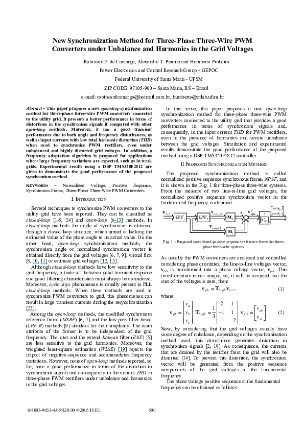 (PDF) New Synchronization Method for Three-Phase Three-Wire PWM Converters under Unbalance and ...