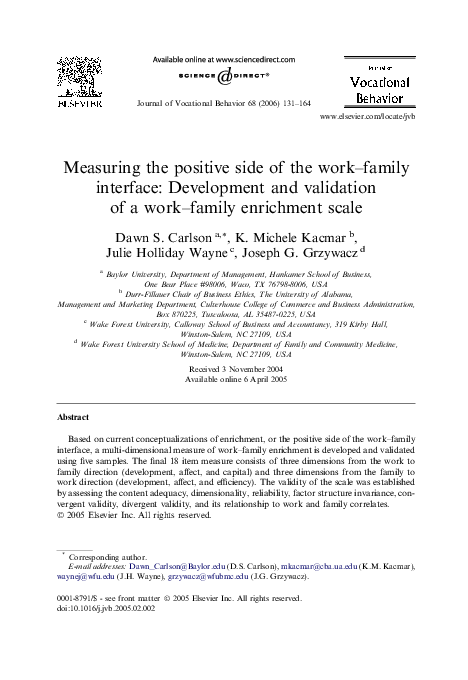 (PDF) Measuring the positive side of the work–family interface ...
