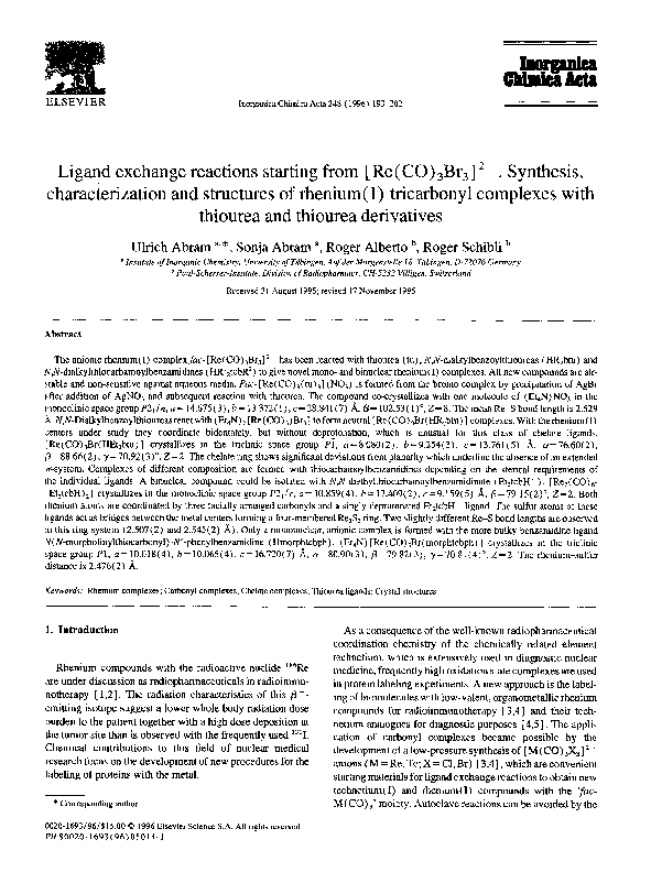 (PDF) Ligand exchange reactions starting from [Re(CO)3Br3]2−. Synthesis, characterization and ...