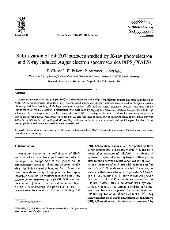 (PDF) Sulfurization of InP(001) surfaces studied by X-ray photoelectron ...