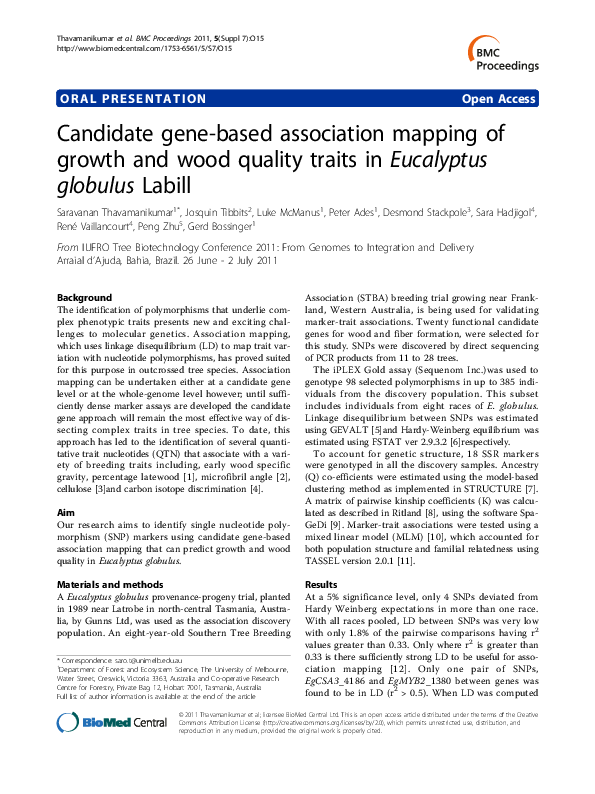 (PDF) Candidate gene-based association mapping of growth and wood quality traits in Eucalyptus ...