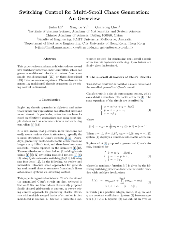 Pdf Switching Control For Multi Scroll Chaos Generation An Overview