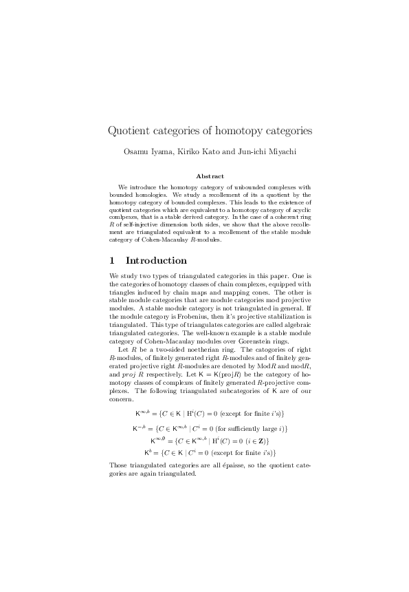 (PDF) Quotient categories of homotopy categories