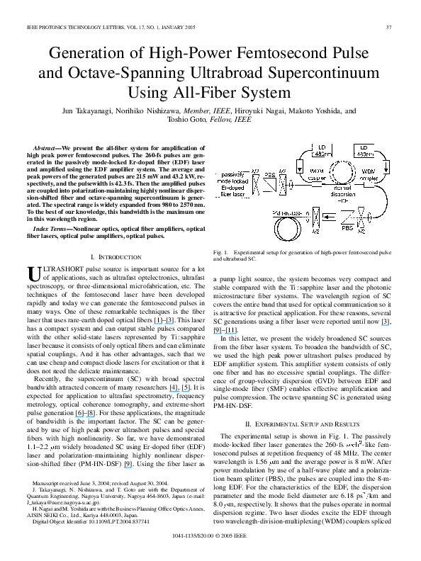 (PDF) Generation of high-power femtosecond pulse and octave-spanning ...