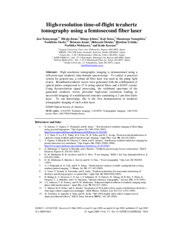 (PDF) High-resolution time-of-flight terahertz tomography using a ...