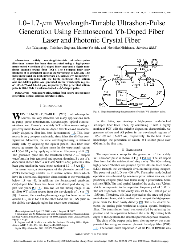 (PDF) 1.0–1.7- $\mu$ m Wavelength-Tunable Ultrashort-Pulse Generation ...