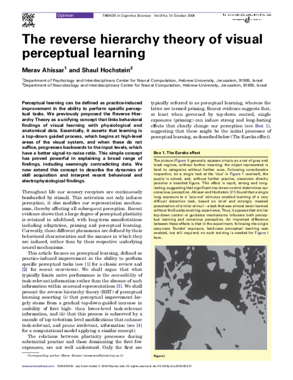 Pdf The Reverse Hierarchy Theory Of Visual Perceptual Learning 6291