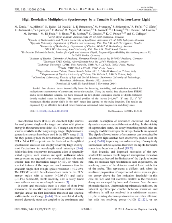 (PDF) High Resolution Multiphoton Spectroscopy by a Tunable Free ...