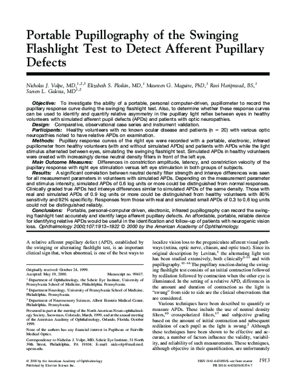 (PDF) Portable Pupillography of the Swinging Flashlight Test to Detect ...