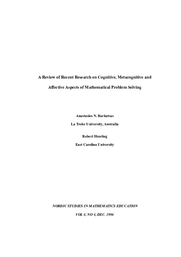 A Review Of Recent Research On Cognitive Metacognitive And Affective Aspects Of Mathematical