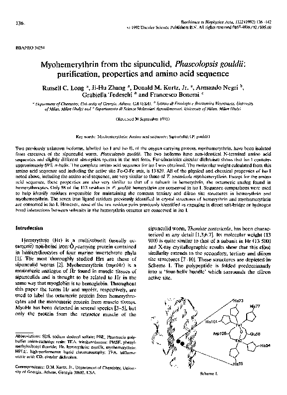 (PDF) Myohemerythrin from the sipunculid, Phascolopsis gouldii ...