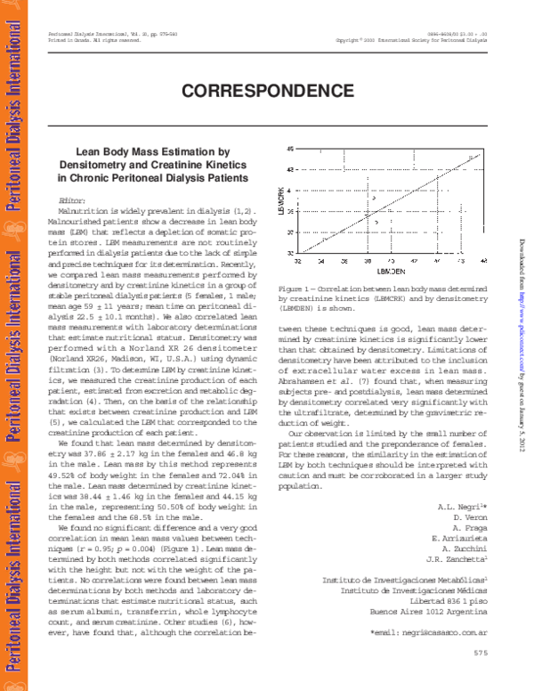 (PDF) Lean body mass estimation by densitometry and creatinine kinetics ...
