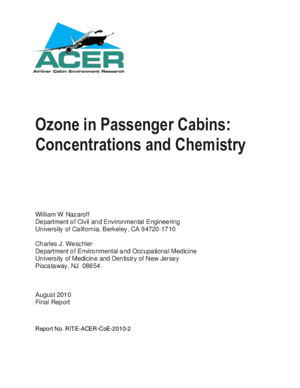 (PDF) Ozone in Passenger Cabins: Concentrations and Chemistry