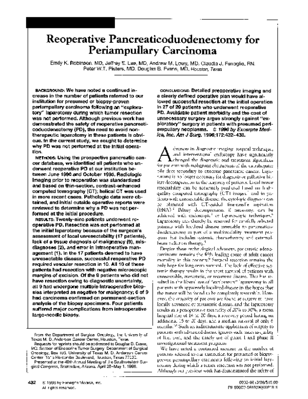 (PDF) Reoperative pancreaticoduodenectomy for periampullary carcinoma