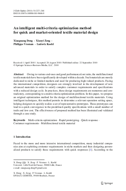 Pdf An Intelligent Multi Criteria Optimization Method For Quick And