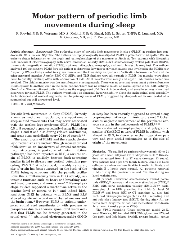 (PDF) Motor pattern of periodic limb movements during sleep