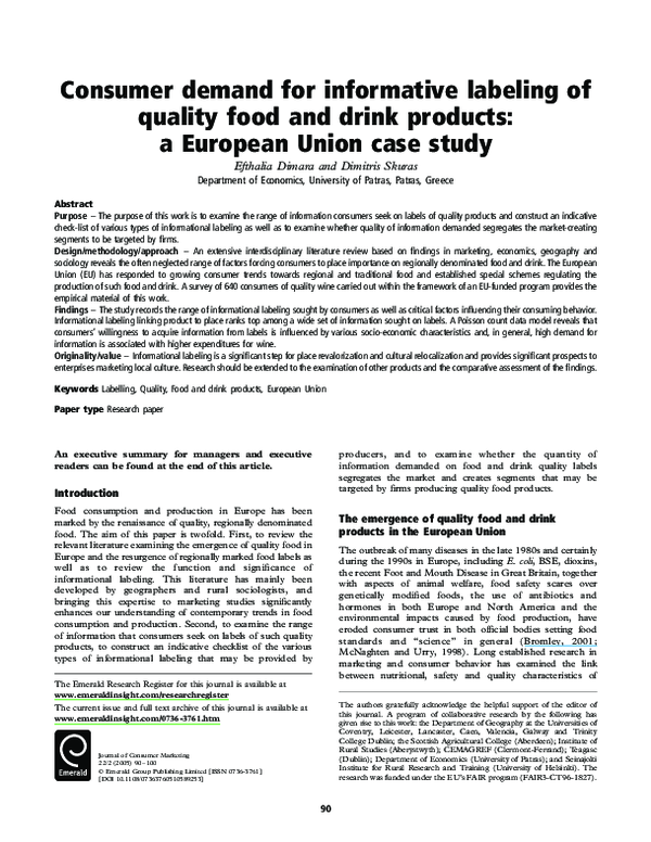 (PDF) Consumer demand for informative labeling of quality food and ...
