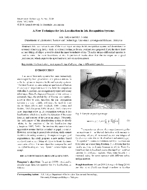 (PDF) A New Technique for Iris Localization in Iris Recognition Systems