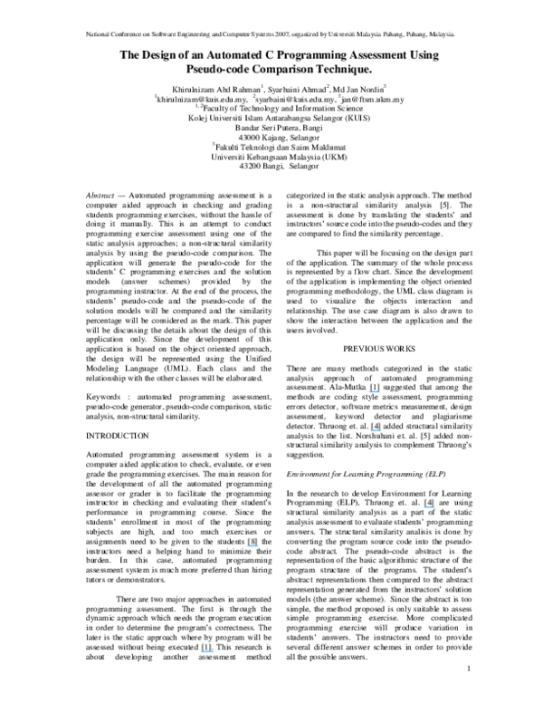 Pdf The Design Of An Automated C Programming Assessment Using Pseudo